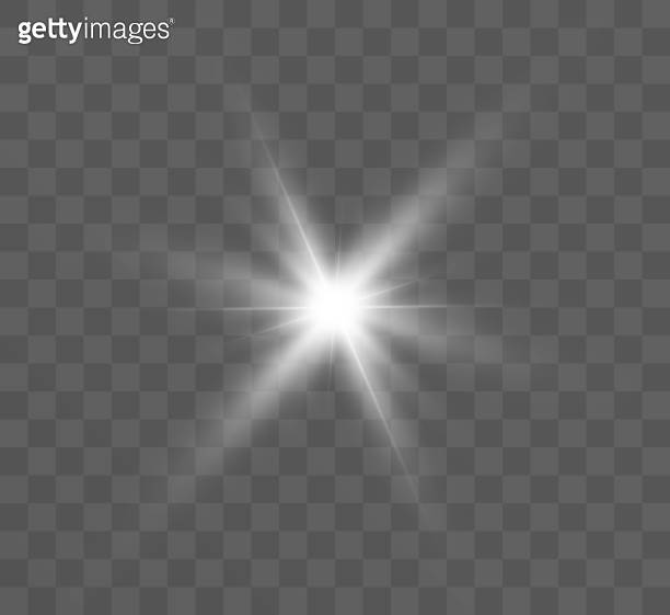Realistic collection of bright light effects, sparkling stars on transparent background for ...
