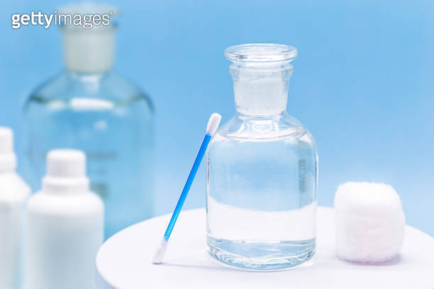 Reagent bottle with glass stopper, with hydrogen peroxide inside ...
