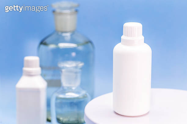 Reagent bottle with glass stopper, with hydrogen peroxide inside ...