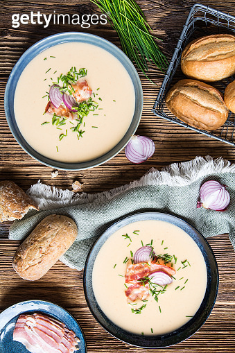 Demikat, classic Slovakian creamy sheep cheese soup topped with roasted ...