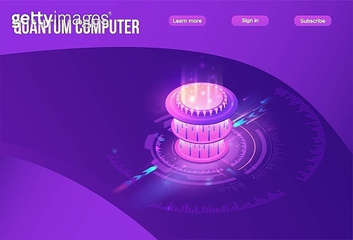 Quantum computer futuristic processor, chip with network, isometric ...