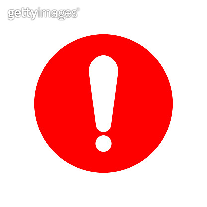 white exclamation mark symbol on red circle. caution icon isolated on ...