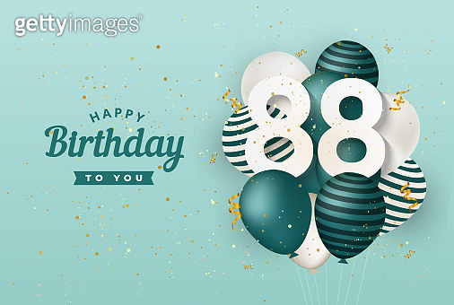 Happy 88th birthday with green balloons greeting card background. 이미지 ...