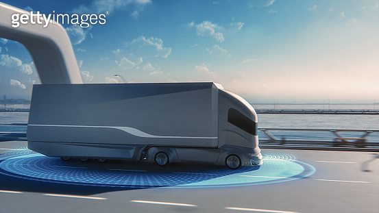 Futuristic Technology Concept: Autonomous Self-Driving Lorry Truck with ...