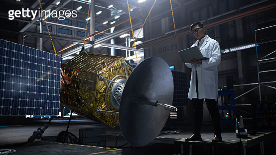 Industrial Engineer Working on Artificial Satellite Construction ...