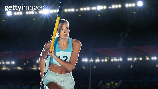 Pole Vault Jumping: Portrait of Professional Female Athlete on World ...