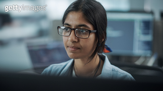 Diverse Office: Portrait of Confident Indian IT Programmer Working on ...