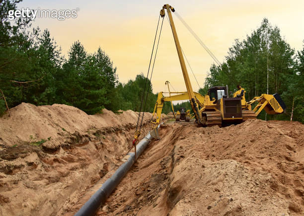 Natural Gas Pipeline Construction. Building of transit petrochemical ...