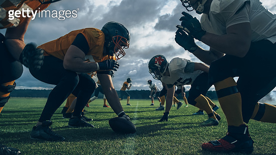 Two Professional American Football Teams Stand Opposite Each Other ...