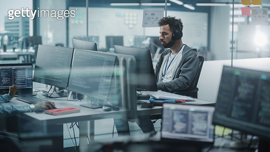 Diverse Office: White IT Programmer Working on Computer. Male ...