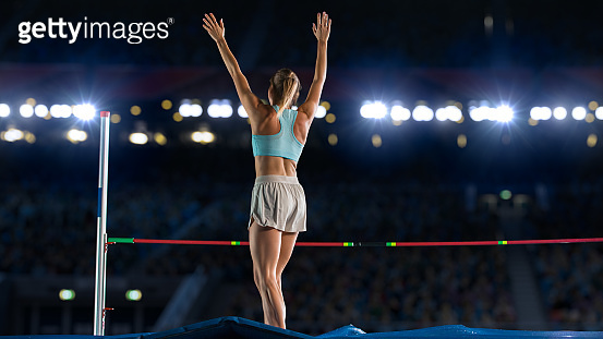 High Jump: Professional Female Athlete Happily Celebrating New Record ...
