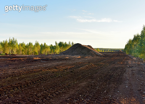 Landscape on peatlands where being development of the peat. Drainage of ...