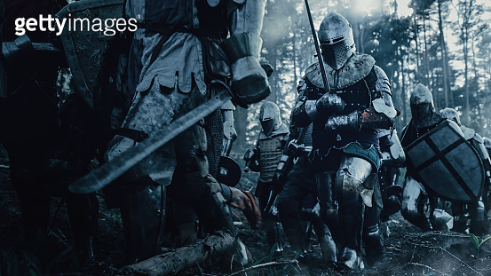Epic Invading Army of Medieval Soldiers Marching Through Forest ...