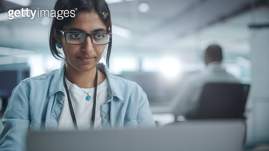 Diverse Office: Portrait of Beautiful Indian IT Programmer Working on ...