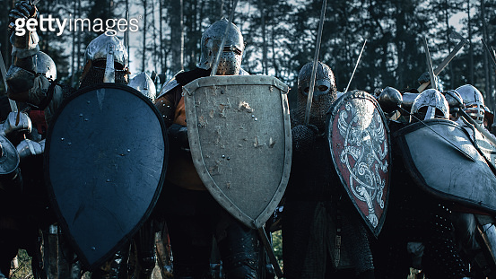 Epic Invading Army of Medieval Knights on Battlefield, Plate Body ...