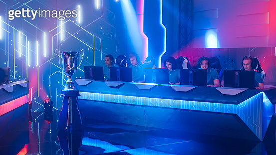 Esport Team of Pro Video Game Players Playing in a Championship. Cyber ...