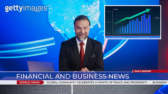 Live News Studio with Professional Anchor doing Financial and Business ...
