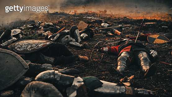 After Epic Battle Bodies of Dead, Massacred Medieval Knights Lying on ...