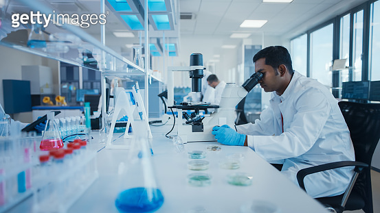 Modern Medical Research Laboratory: Male Scientist Working with ...
