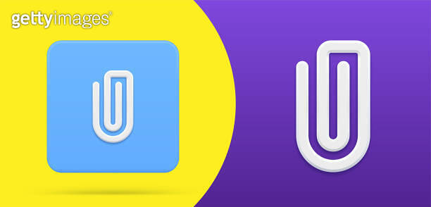 Simple paper clip button logo 3d icon vector illustration. Metallic ...