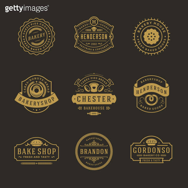 Bakery symbols and badges design templates set vector illustration ...
