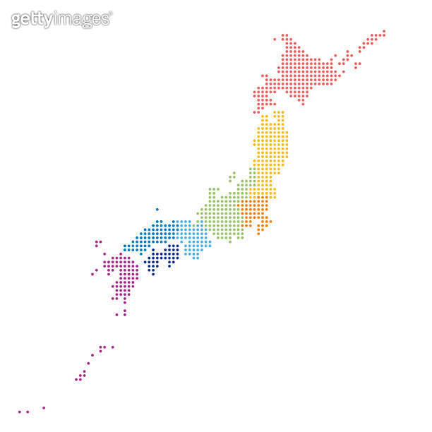 Map of Japan divided into eight regions with round dots / colorful 이미지 ...