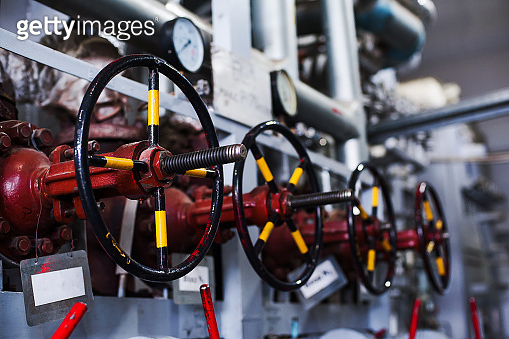 Air separation plant. Liquid gas factory. Control panel. Pipes and ...