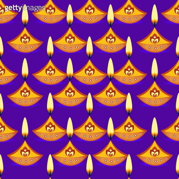 Diya oil lamp isometric with flame seamless pattern for decoration ...