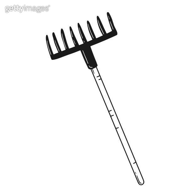Black and white simple doodle style rake. Hand drawn vector ...