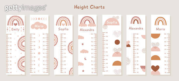 Big Vector Set of kids height charts with abstract boho shapes and ...