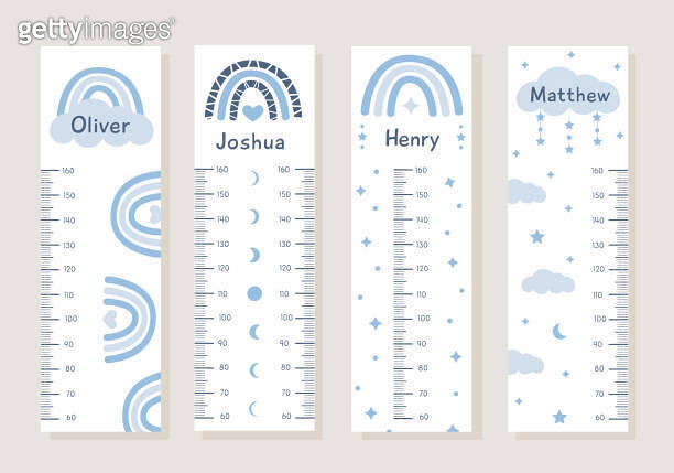 Vector Set of kids height charts with abstract boho rainbows and clouds ...