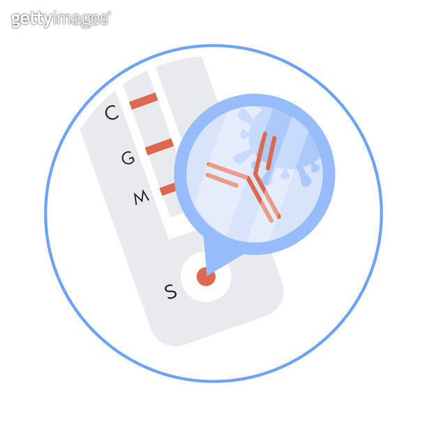 Covid-19 Rapid test with Antibody symbol. Round emblem of Coronavirus ...