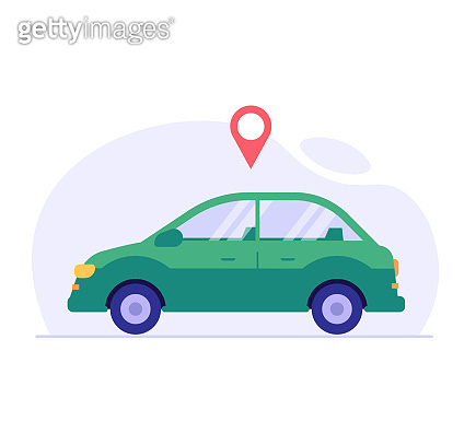 Geolocated car. Concept of car rental, car sharing, driver services ...