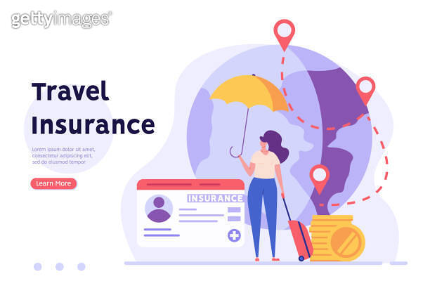 Travel Insurance Vector illustration. People traveling with insurance ...