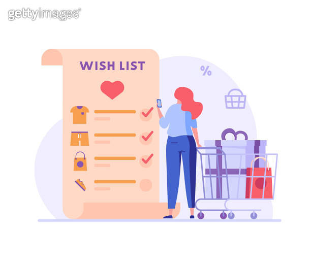 Woman adds products to the wish list in the online store. Concept of ...
