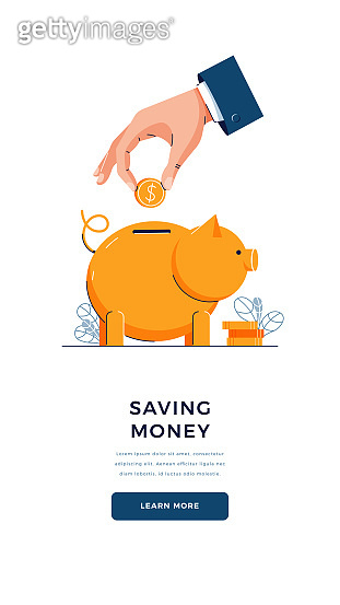 Saving money vector illustration. Businessman's hand puts coin into the ...