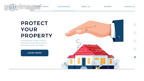 Protect your property homepage template. Male hand is covering house ...