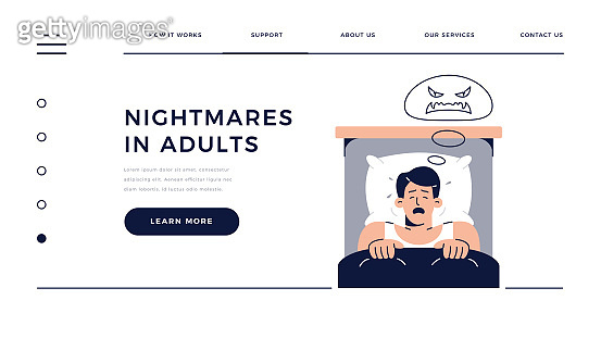 Nightmares in Adults homepage template. Frightened man character has a ...