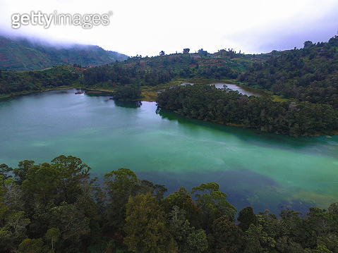 Aerial Views Lake Dieng Plateau. Telaga Warna Lake 이미지 (1309425075 ...