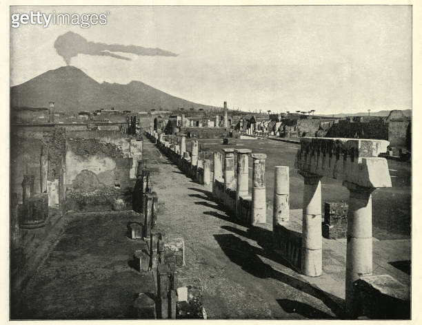 Antique photograph of the ruins of the Forum at Pompeii, 19th Century ...