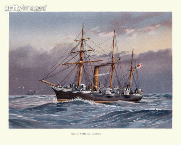 HMS Nymphe, Victorian era Royal Navy warship 19th Century, composite ...