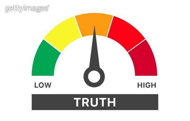 Abstract meter read level of truth result. Color scale with arrow. The ...