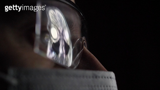 Head and Brain MRI Scan Analysed by Doctor Radiologist Wearing Glasses ...