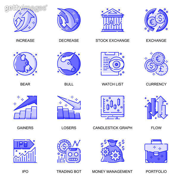 Stock Quotes web flat line icons set. Pack outline pictogram of ...