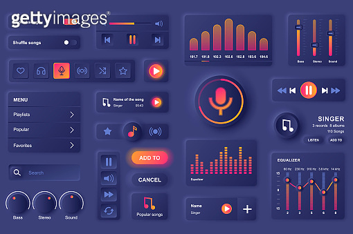 User interface elements for music mobile app. Unique neumorphic design ...