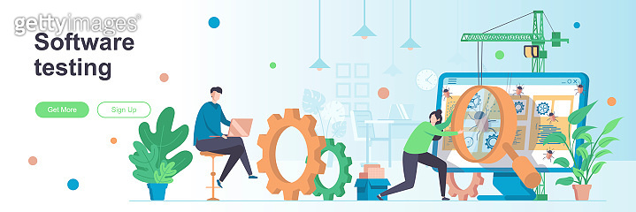 Software testing landing page with people characters. Programs testing ...