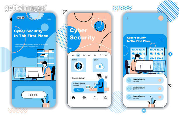 Cyber security concept onboarding screens for mobile app templates ...