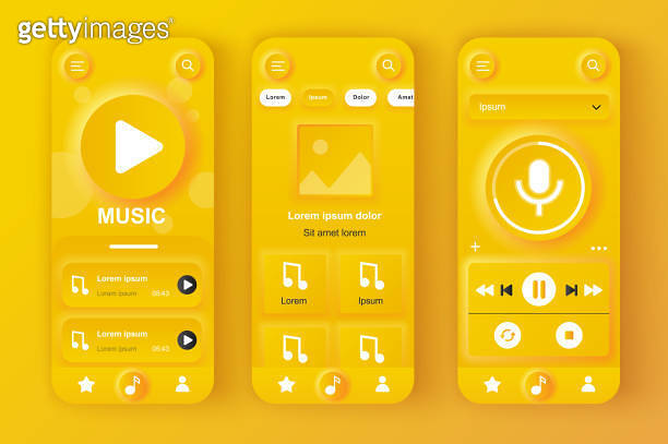 Music player concept neumorphic templates set. Player interface with ...