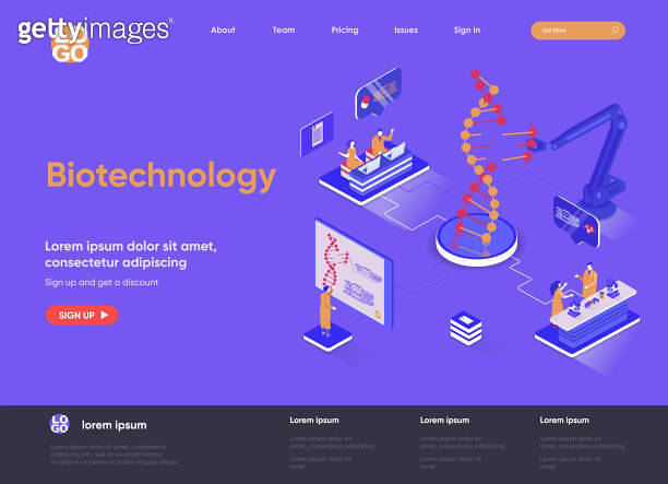 Biotechnology isometric landing page. DNA sequence cloning and ...