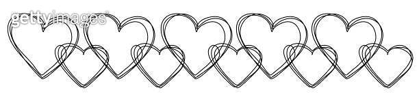 Continuous Line Hearts. Seamless vector border pattern with doodle ...